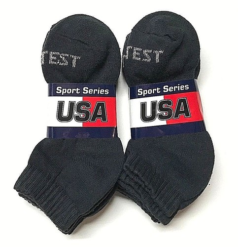 3/ 6/ 12 Pair HYTEST Lady Solid Black Cushion Work/ Sport Ankle Sock SZ ...