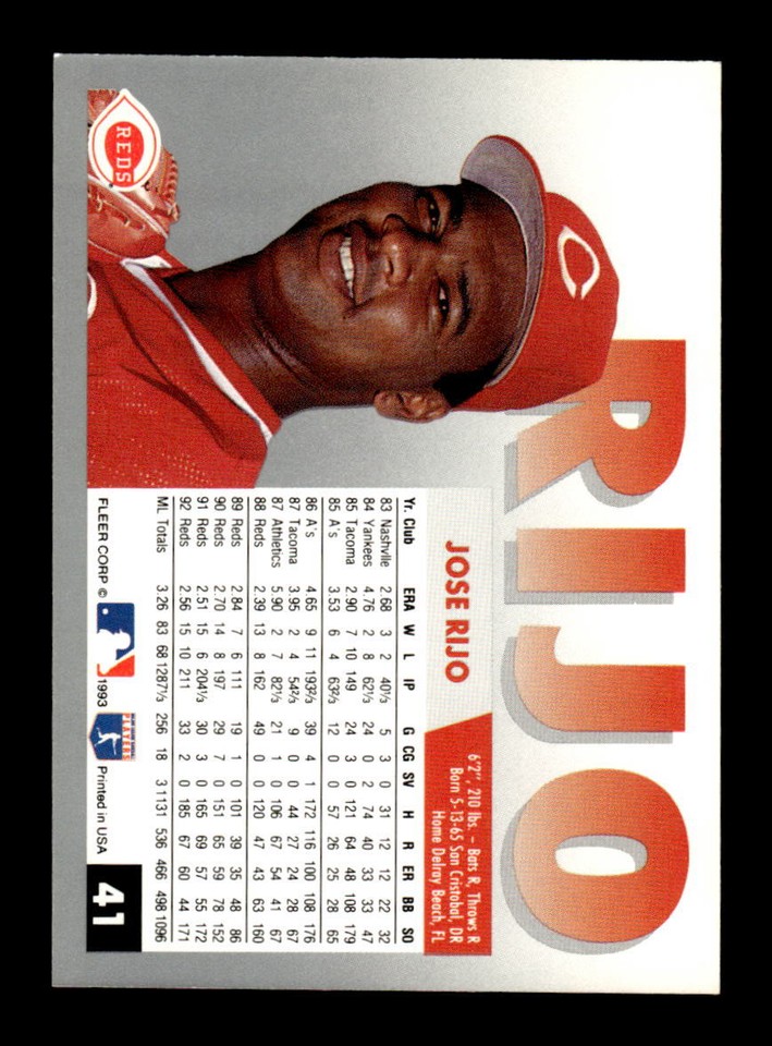 1993 Fleer Jose Rijo #41 | eBay