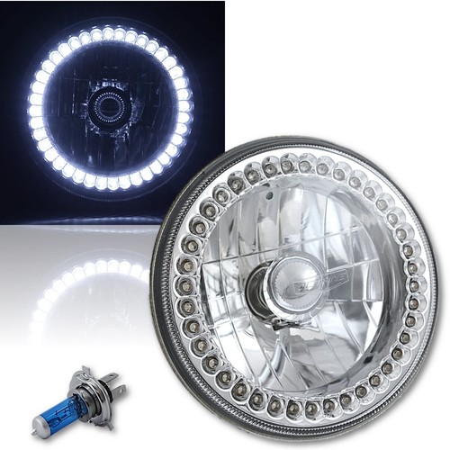 7" Halogen White LED Halo Ring Angel Eye Headlight Headlamp Light Bulbs ...