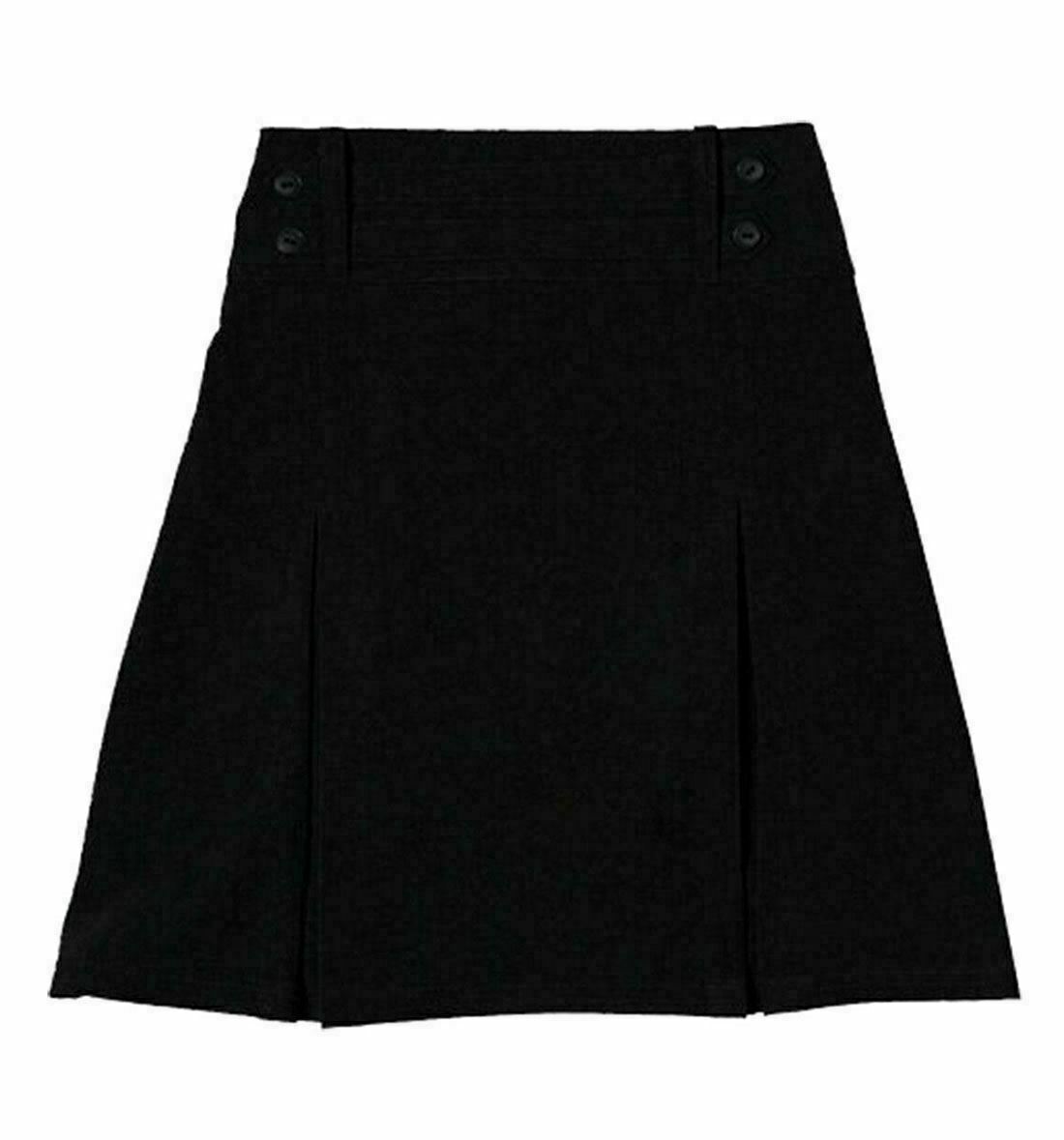 Girls Four Button Pleated School Skirts School Uniform Half Elasticated ...