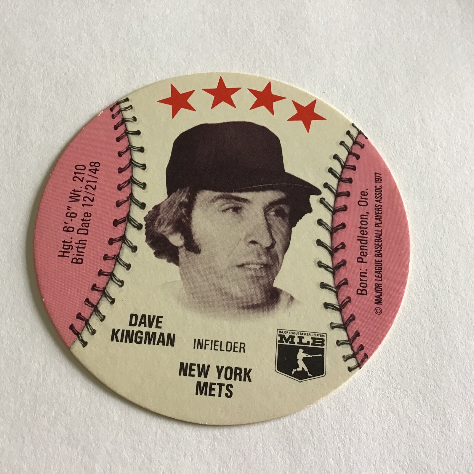 Dave "King Kong" Kingman 1977 Zip'z Ice Cream Baseball Disc Mets | eBay