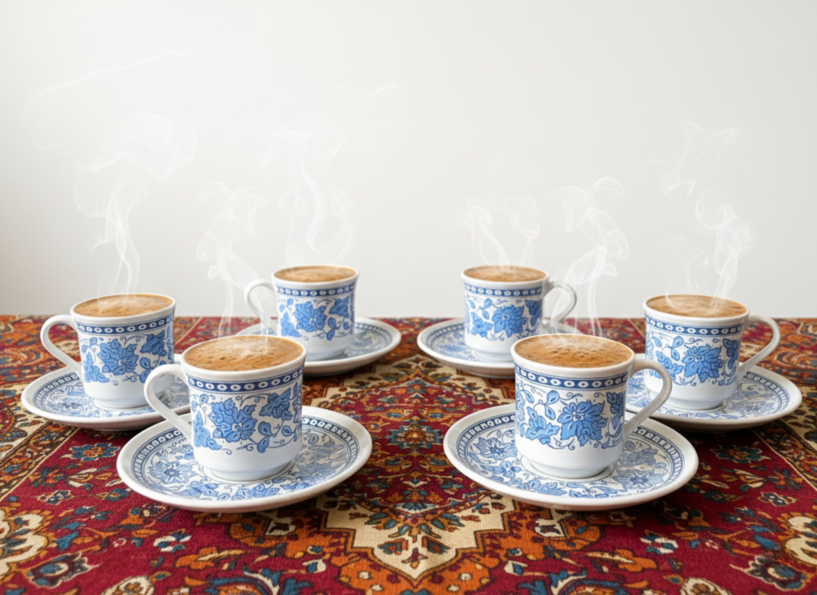 Turkish Coffee Gift Set of 6 | 12 Pieces, Floral Blue Motifs Porcelain ...