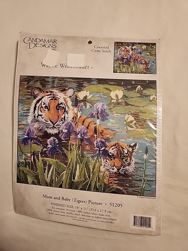 Candamar Designs Counted Cross Stitch Kit Mom and Baby Tiger 14"x11 ...