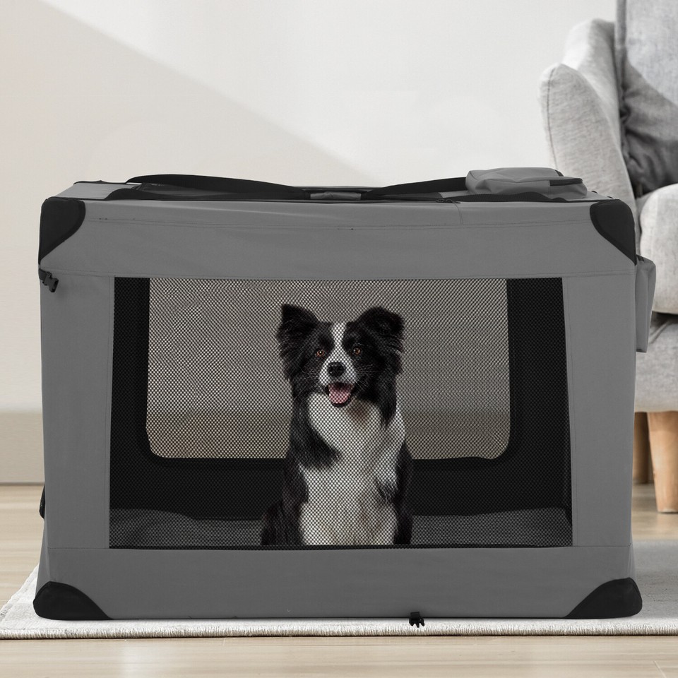 3-Door Portable Folding Soft Dog Crate Dog Kennel Lightweight Foldable ...