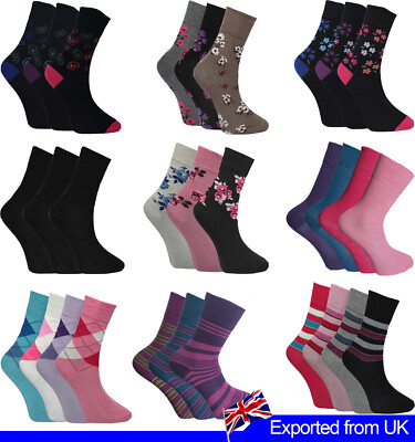 Ladies DESIGNER Socks Elastic Ankle Cotton Rich Assorted 6, 12 Pairs ...