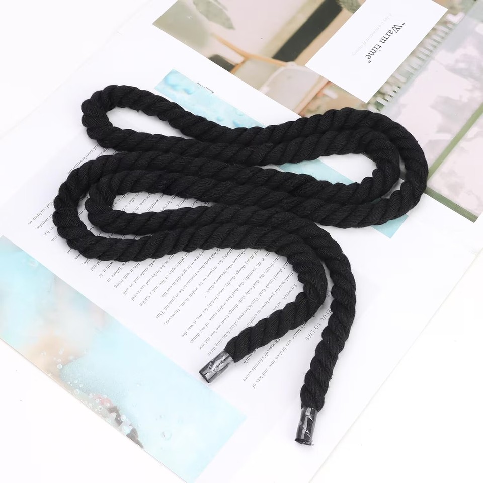 1x Pair 7mm Black Thick Round Cord Rope Braided Chunky Shoe Laces ...