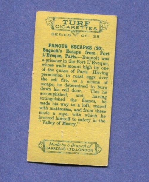 1926 TURF CARRERAS LTD CIGARETTES FAMOUS ESCAPES TOBACCO CARD #20 ...