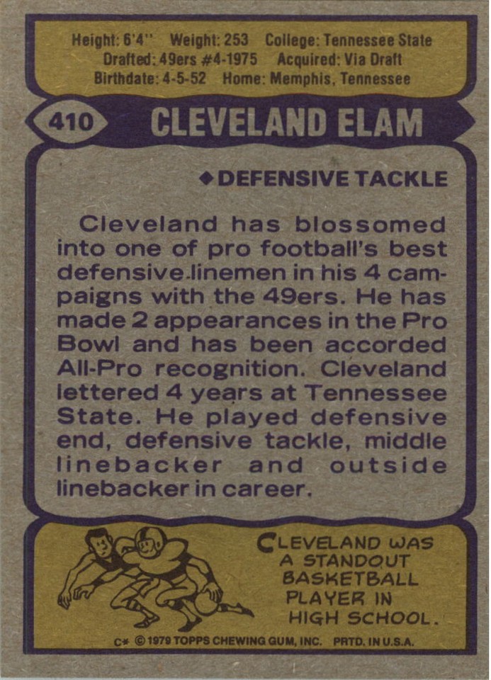 1979 Topps #410 Cleveland Elam - EX | eBay