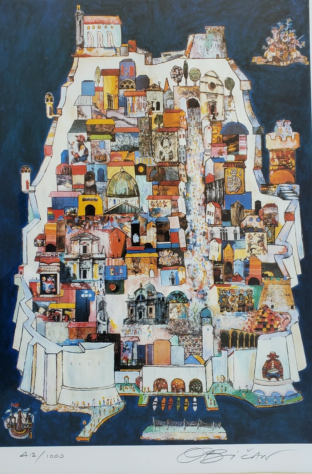 Signed JOVAN OBICAN Village in the Hills 412/1000 Judaica Art ...