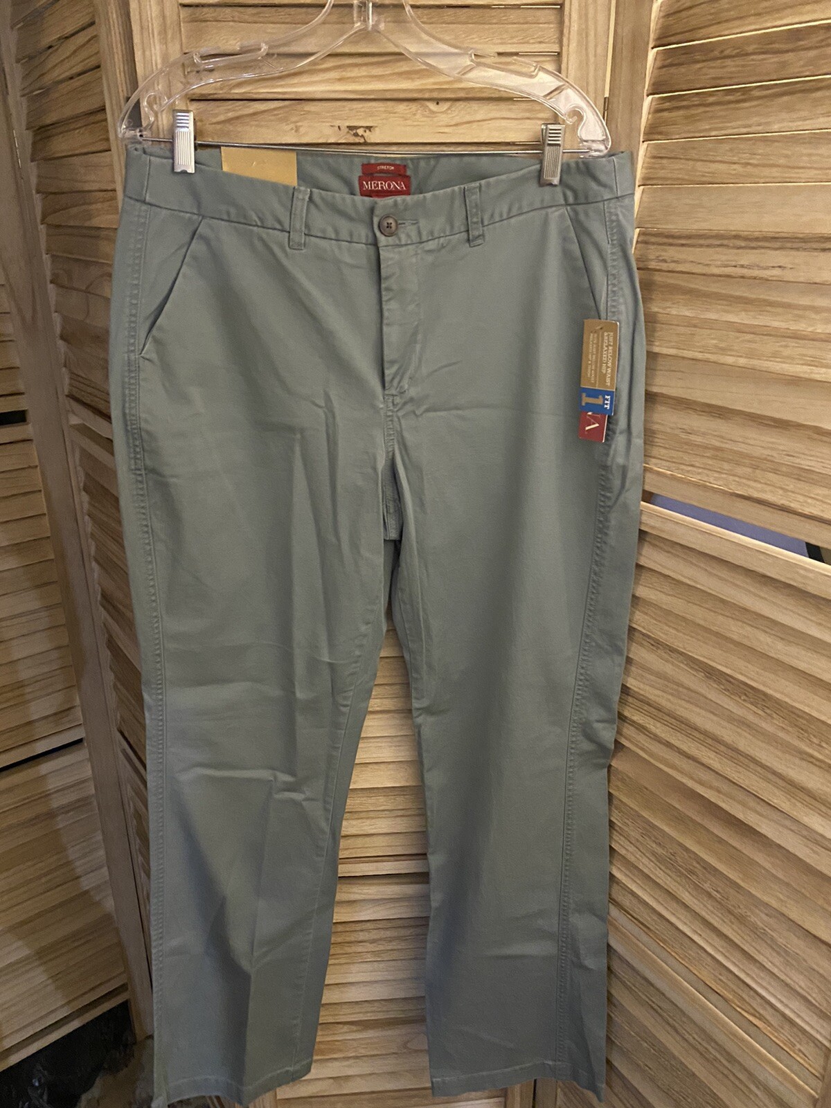 MERONA Size 14 Fit 1 Stretch Modern Pants Light/med Green Casual Docker ...