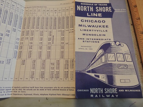 1959 Chicago North Shore Line Railroad Milwaukee Timetable | eBay