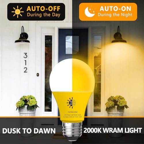 Dusk to Dawn Bug Light Bulb Outdoor,2 Pack Amber Bug Light Bulb,Auto On ...
