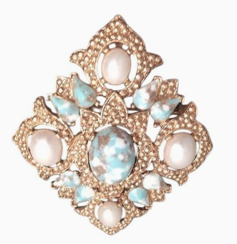 Vintage Sarah Coventry Remembrance Faux Turquoise Pearl Pendant Brooch ...