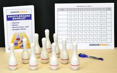 WHITE SHUFFLEBOARD TABLE BOWLING PINS + RULE BOOKLET! | eBay