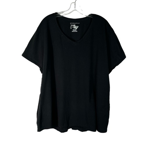JMS Just My Size Solid Black V-Neck Short Sleeve Plus Size T-Shirt 4X ...