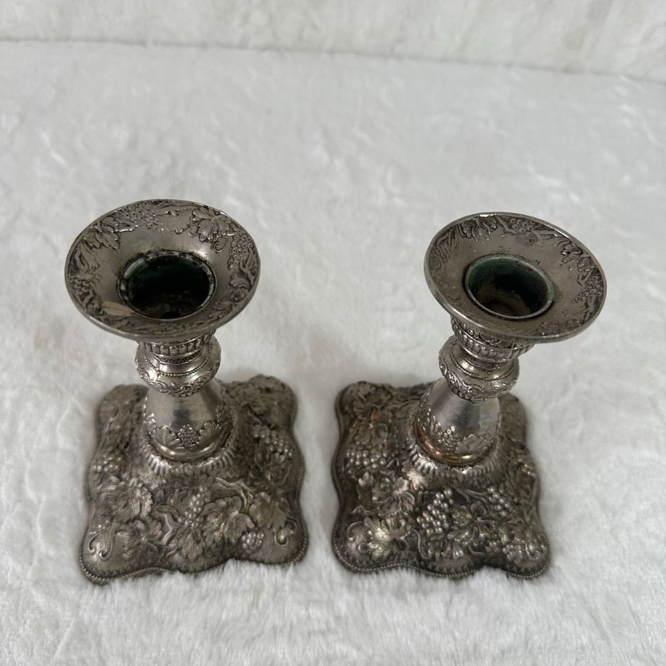 Vintage Silver-Plated Candle Holders By American Cut Crystal Corp Grape ...