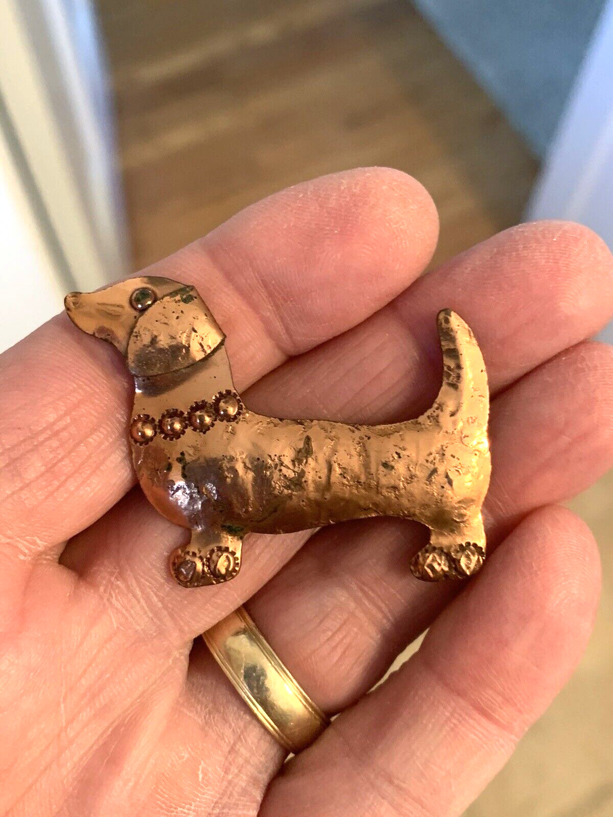 Rare Vintage Designer Copper Dachshund Dog Pin Signed… - Gem