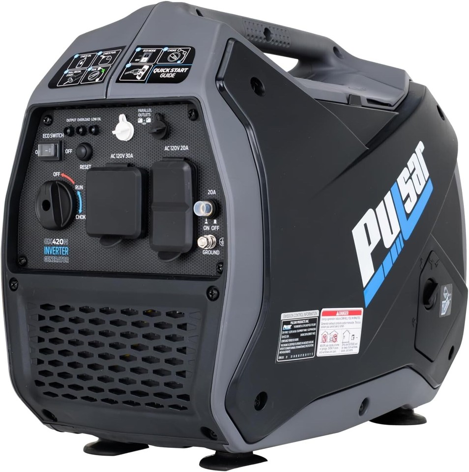 Pulsar 4200W Quiet Portable Gas Inverter Generator RV & Home Backup ...