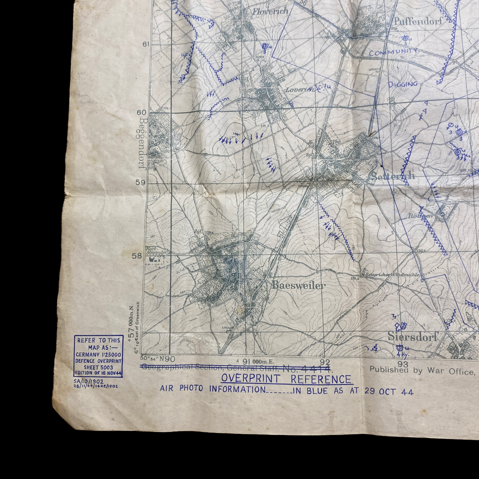 RARE! WWII 1944 SECRET Operation Queen German Defenses Assault Map Roer ...
