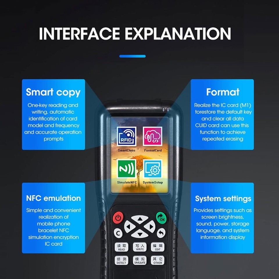 RFID Key Card Programmer Cloner NFC Copier IC/ID Reader Mobile APP ...