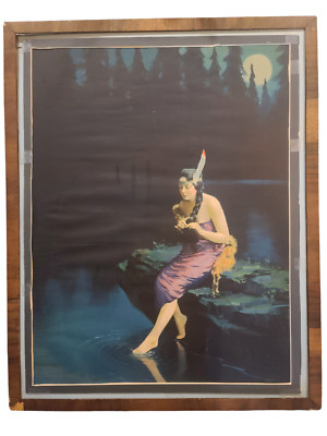 Antique 1919 Indian Maiden Print James Arthur MINNEHAHA Vtg 19"x24" | eBay