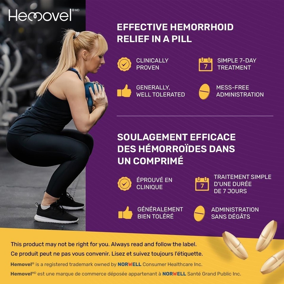 Hemovel Oral Treatment Hemorrhoids Clinically Proven Diosmin 600mg 18 ...