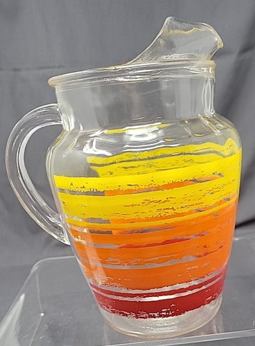 Vintage Anchor Hocking Glass Pitcher w Ice Lip Stripes Bands Multi ...