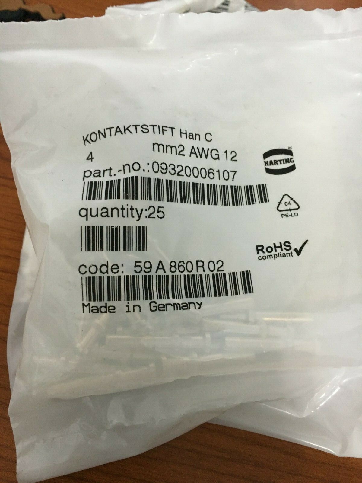100 Pieces Harting HAN C Stiftkontakt 4mm² AWG 12 09330006107 | eBay