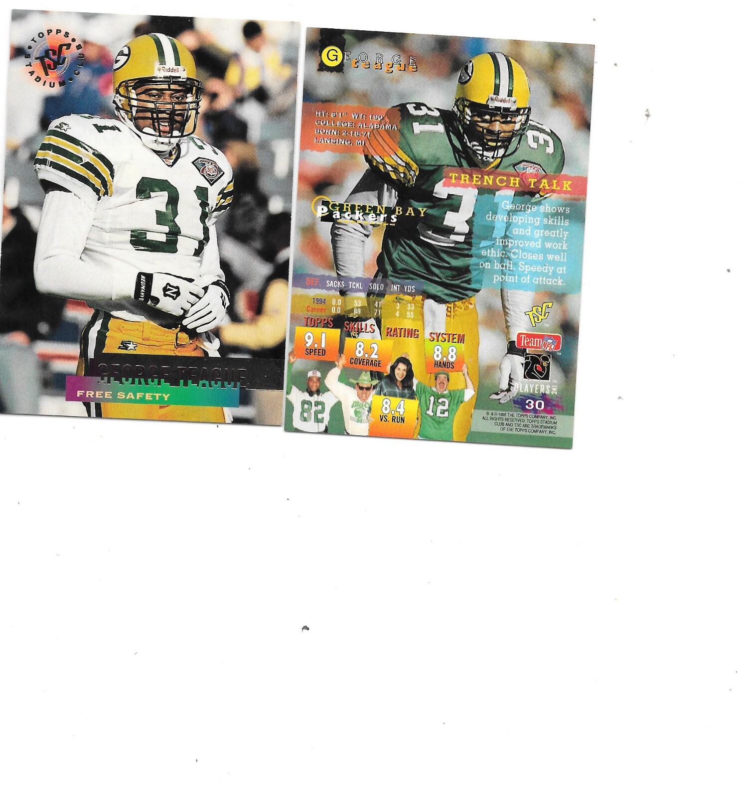 George Teague 1995 Topps Stadium Club Football Card #30 BOGO FREE ...