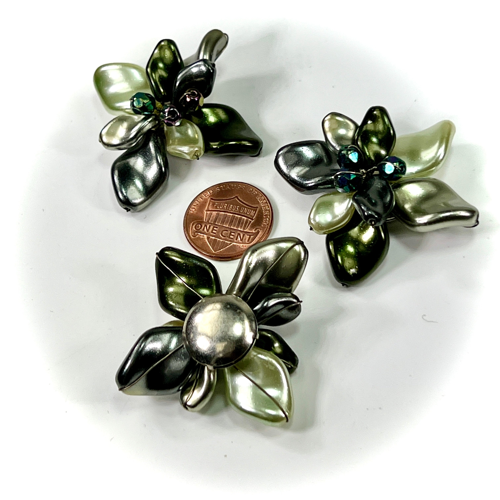 Czech Glass Beads 1.5 inch Flower Ornament Green and Grey Color 1 piece CA024 | eBay