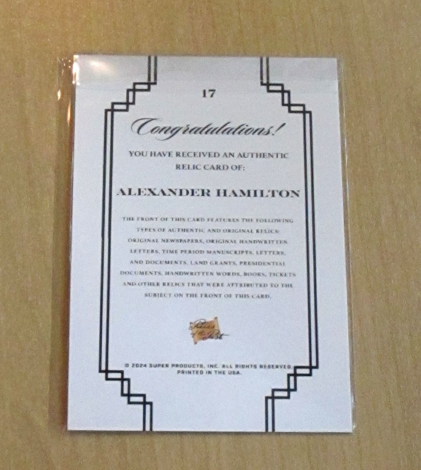 2024 Pieces Past Sixer Mixer Edition authentic relic ALEXANDER HAMILTON ...