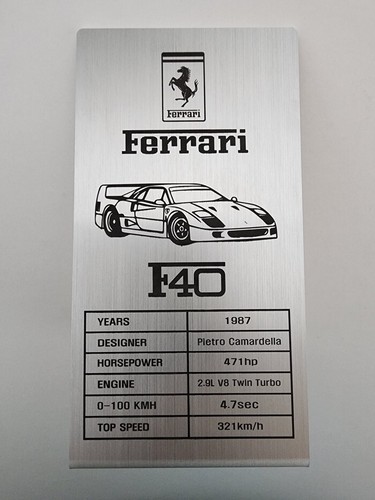 Ferrari F40 Metal Name Plate Plaque for 1/12 1/8 Kyosho Pocher GT ...