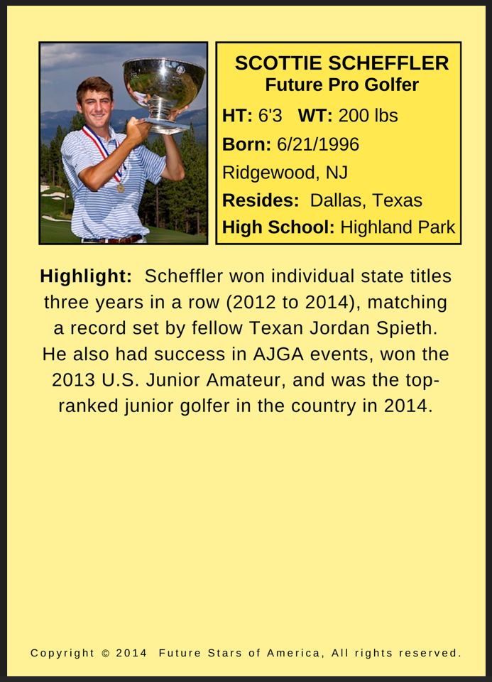 2014 Scottie Scheffler Future Stars Golf Rookie Card U.S. Junior ...