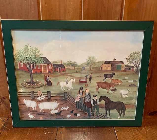 Martha Cahoon Art Print Framed Down on the Farm VTG Folk Signed Estate ...