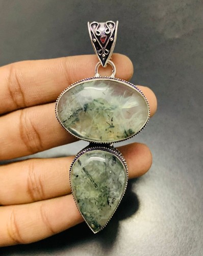 Moss Prehnite Gemstone 925 Sterling Silver Handmade Pendant Jewelry ...