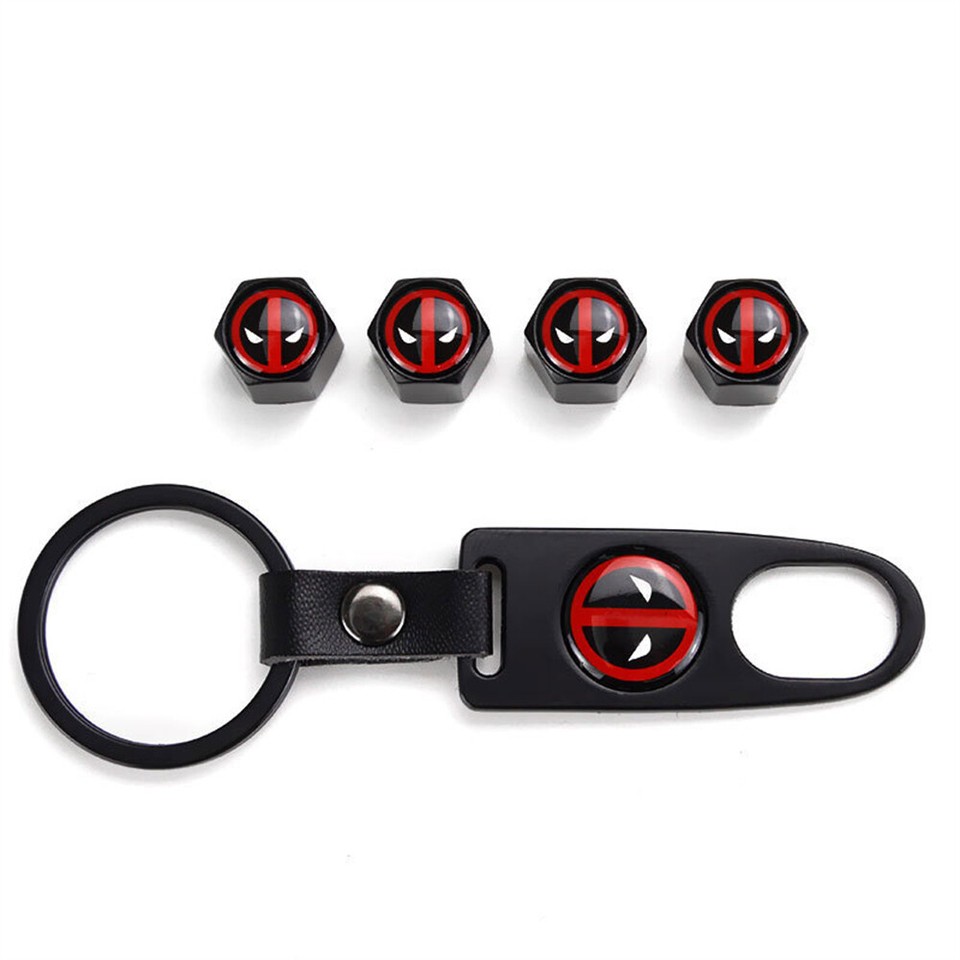 Deadpool Key Chain Ring Fob 4x Deadpool Logo Car Truck Tire Air Valve ...