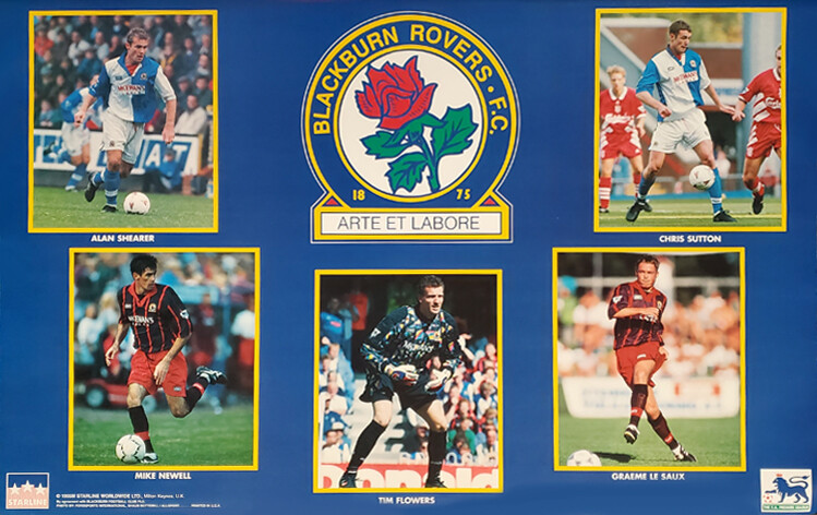 BLACKBURN ROVERS Vintage 1994-95 22x34 POSTER - Shearer, Sutton ...