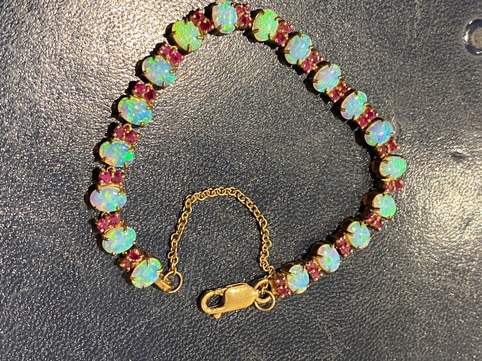 SUPERB VINTAGE 9CT GOLD OPAL & RUBY BRACELET | eBay