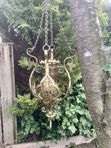 STUNNING ENGLISH GOTHIC BRASS CHANDELIER,SANCTUARY LIGHT,PUGIN ...