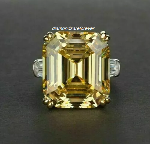 2CT Emerald Cut Lab-Created Canary diamond Engagement Ring 14K White ...