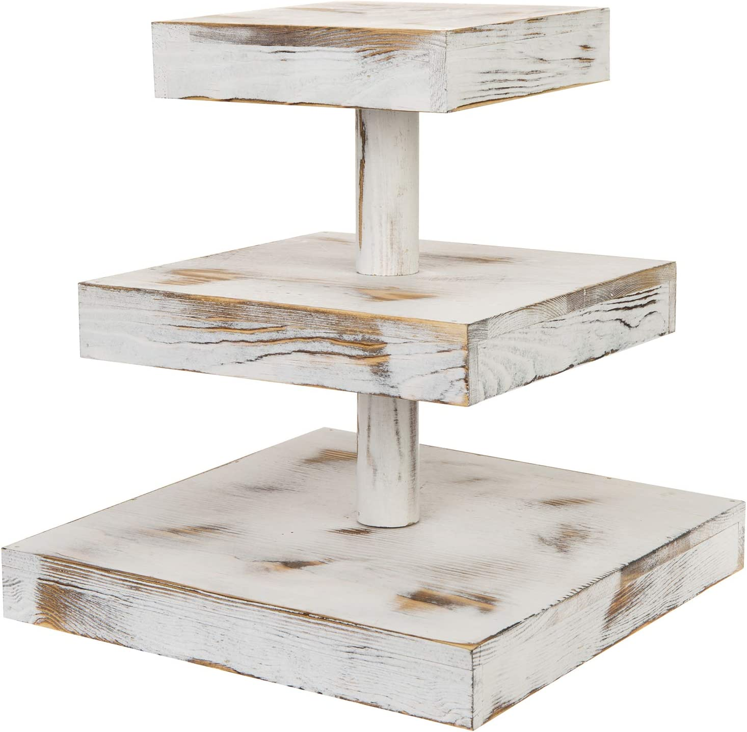 Whitewashed Wood Cupcake Stand, 3-Tier Square Desserts & Appetizer ...
