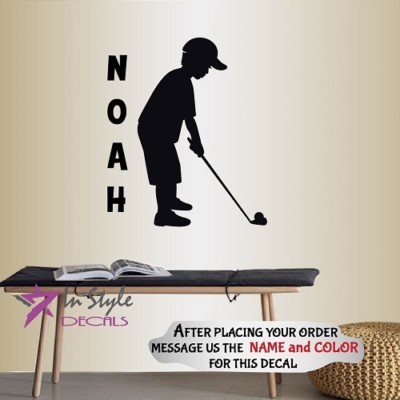 Vinyl Decal Little Boy Play Golf Customized Name Boys Kids Nursery ...