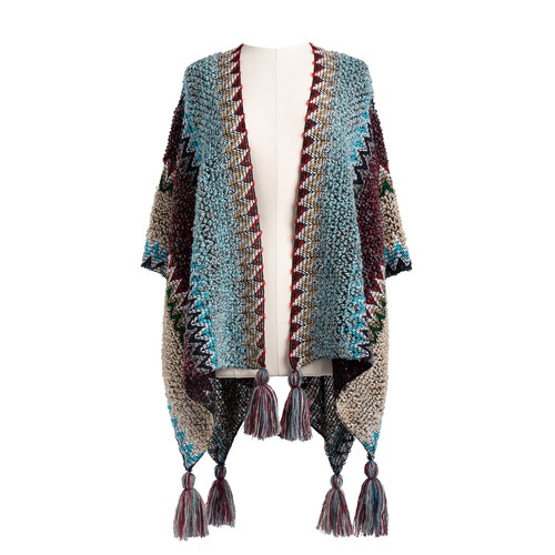 Demdaco Zigzag Boucle Turquoise Mix One Size Fits Most Acrylic Kimono ...