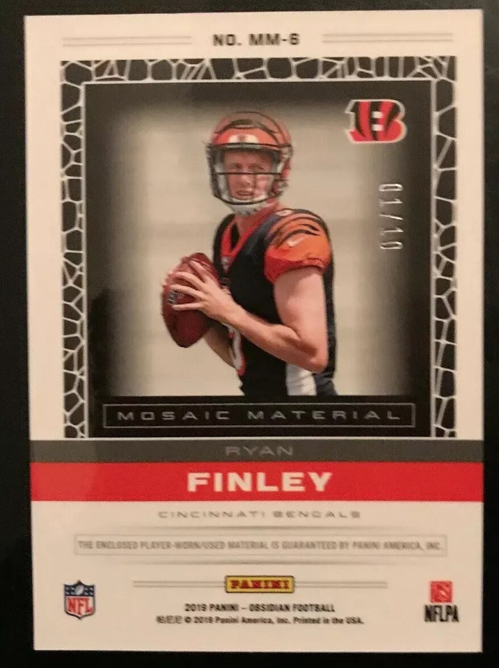Ryan Finley 2019 Obsidian Mosaic Material Game Used 1/10 SP Rare Card ...