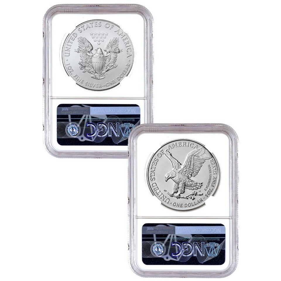 2021 $1 Type 1, Type 2 American Silver Eagle Set NGC MS69 First and ...