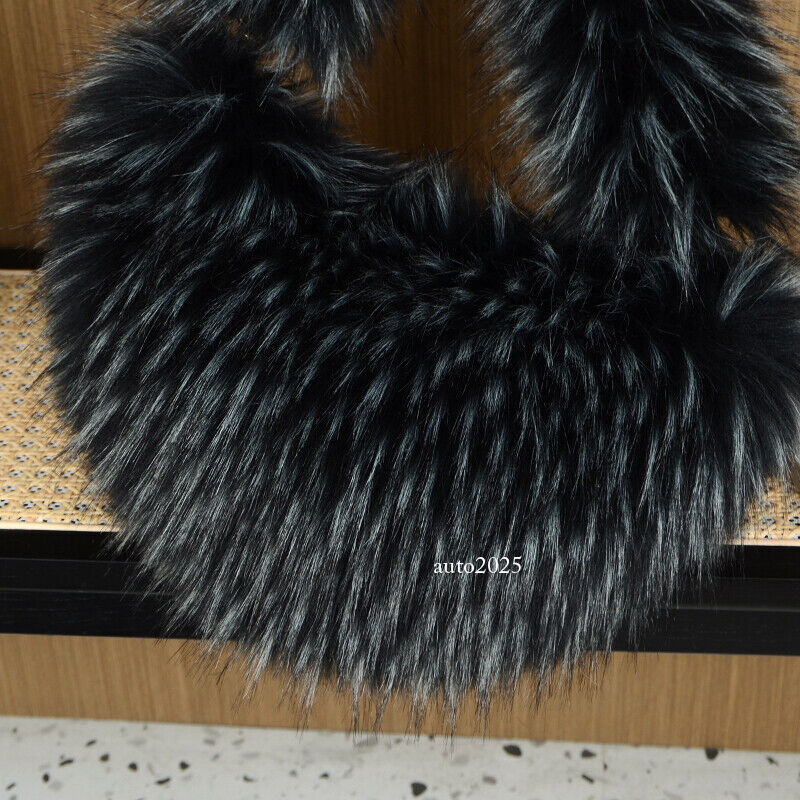 Lady Faux Fur Handbag Shoulder Bag Heart Shaped Furry Handle Casual ...