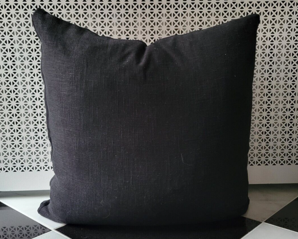 CUSTOM MADE BLACK & WHITE GEO LINEN PILLOW with MITERED CORNERS 20 x 20 ...