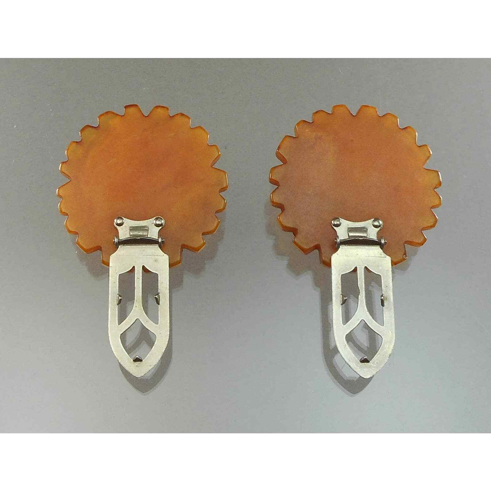 Pair Vintage 30s Bakelite Dress Clips Marbled Apple J… - Gem