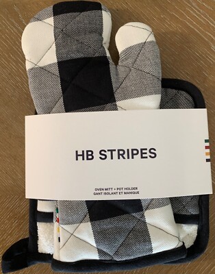 Hudson's Bay Company HBC Stripes Oven Mitt + Potholder Black Buffalo ...