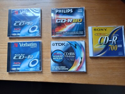 5 rewritable CD discs - Verbatim, Philips, TDK and Sony - one unopened ...